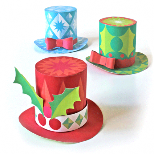 Holiday festive paper hats. Free members no-sew mini top hat templates!