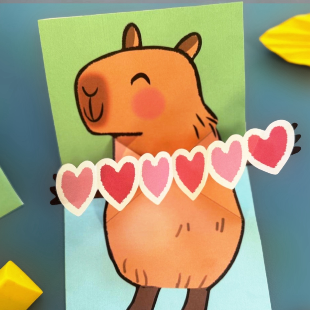 Capybara pop-up card template: DIY 3D Diorama with PDF Guide