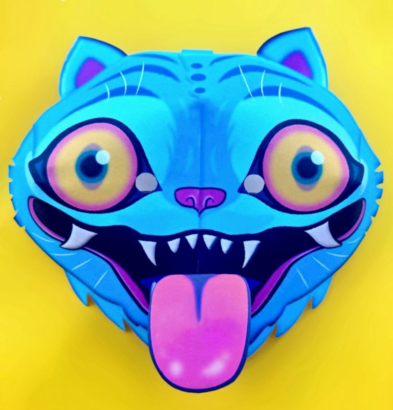 Happy Blue Tiger Mask Template: Craft Your Own 3D Mask