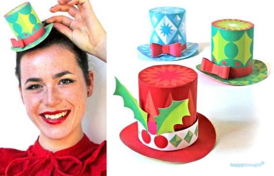 Mini paper top hat templates. DIY print + make for Holidays • Happythought