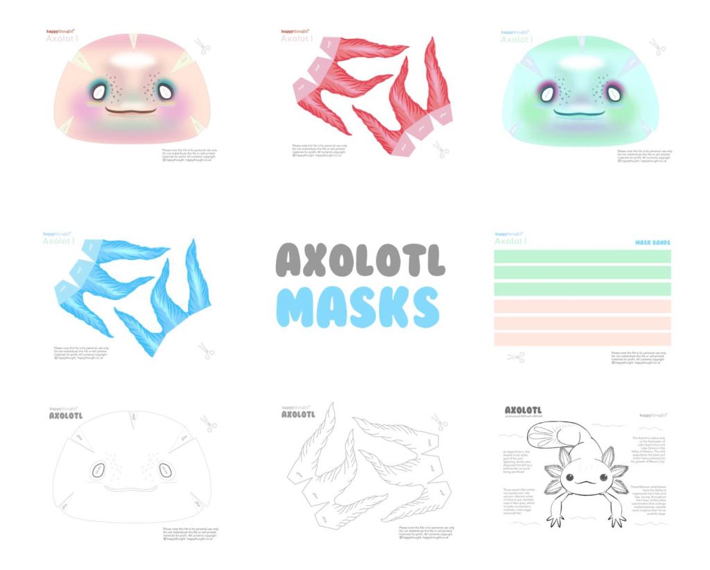 DIY Axolotl mask template. Be an Axolotl today • Happythought