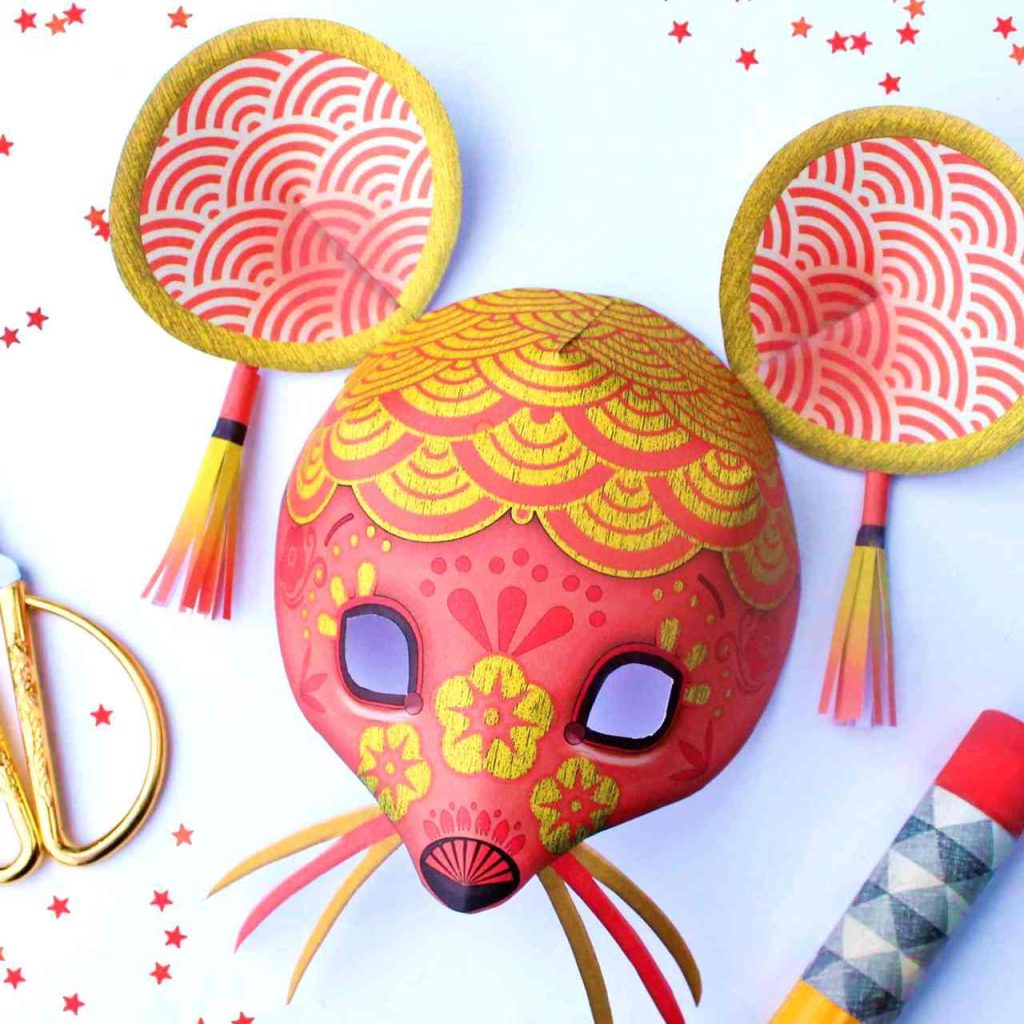 Chinese New Year Rat mask template. Be rat today• Happythought