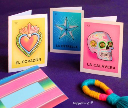 Day of the Dead Lotería garland and cards. Lucky • Happythought