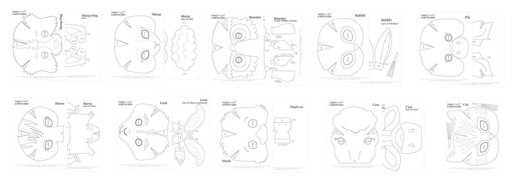 Printable farm animal masks. Be an animal today • Happythought